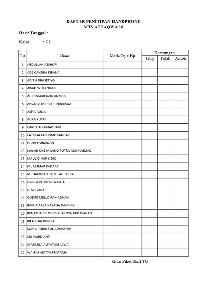 Daftar Titip Hape | PDF
