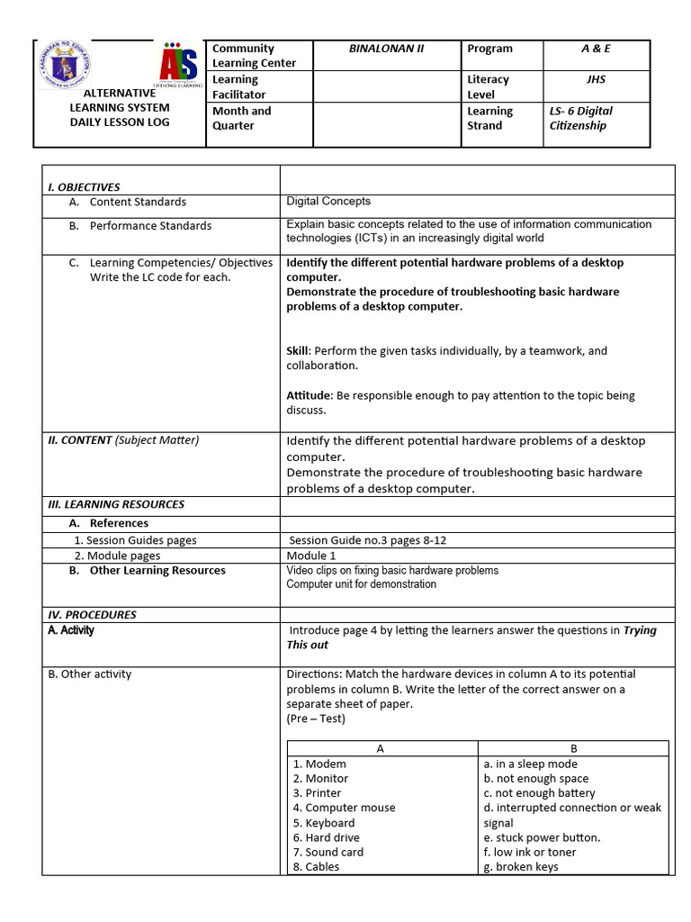 Dll-ls6 - Bin 2 - Diff Potential Prob of Desktop Computer | PDF | Computer Hardware | Learning