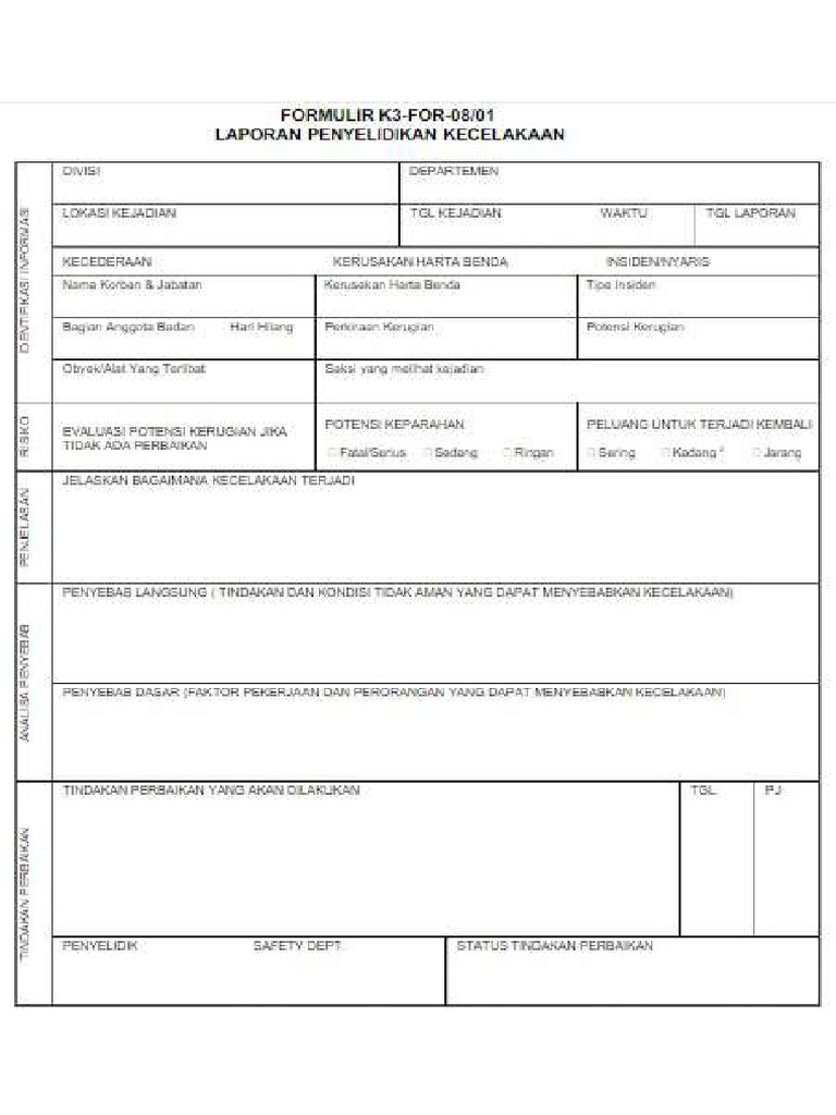 A Laporan Form Penyelidikan Kerja | PDF
