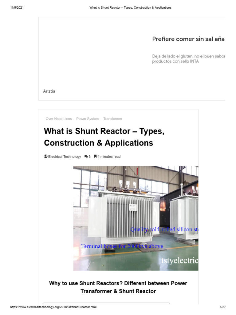 Shunt Reactor: Types & Applications Guide | PDF | Inductor | Transformer