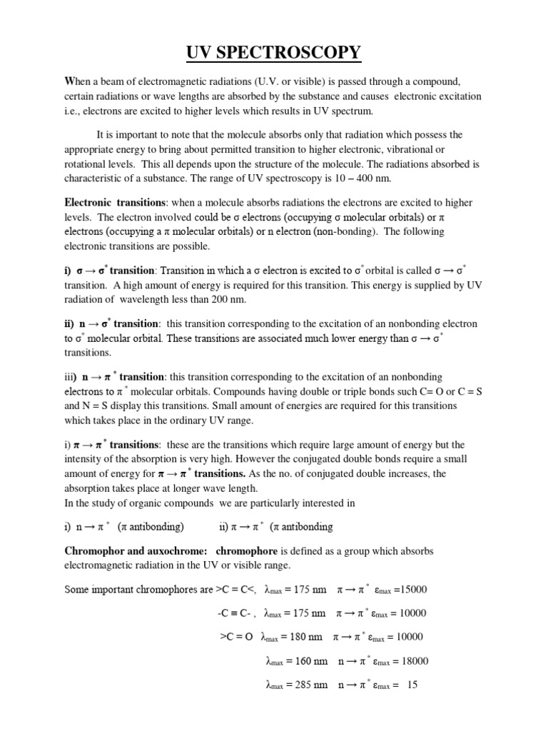 Full Notes On UV Spectros | PDF | Electromagnetic Radiation | Ketone