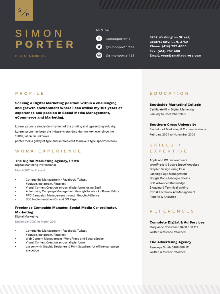 Navy - Gold Resume Template A4 Portrait | PDF | Digital Marketing ...