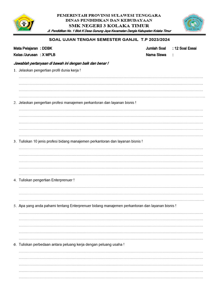 Soal Uts DDBK MPLB 2023 | PDF