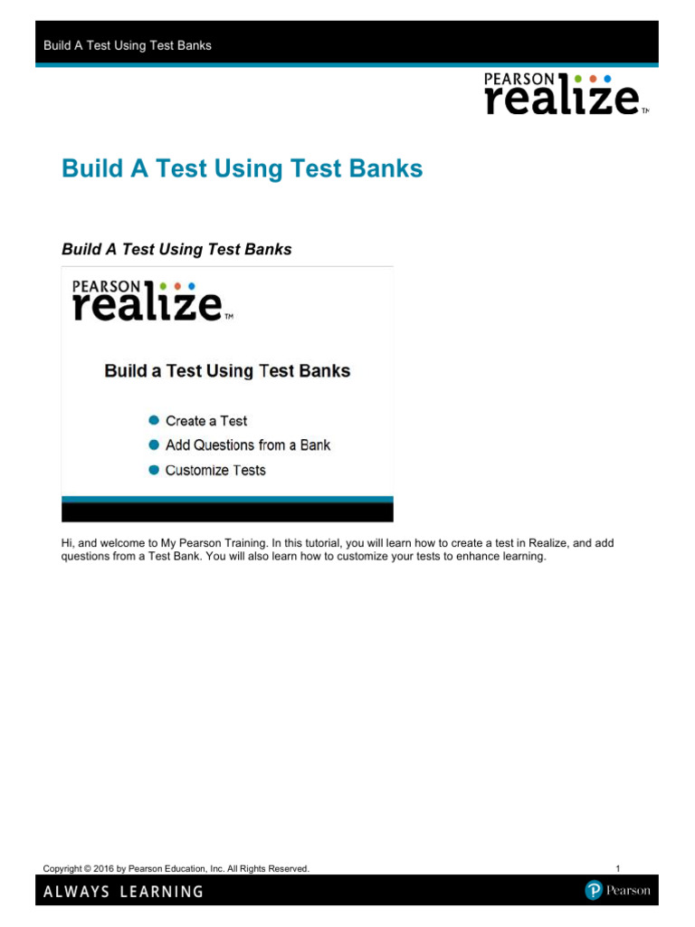 Realize Build A Test Using Test Banks | PDF | All Rights Reserved ...