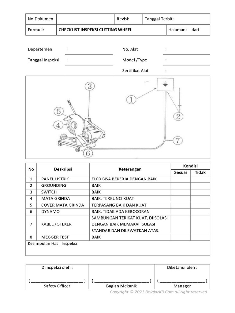 Form Check List Inspeksi Cutting Wheel | PDF