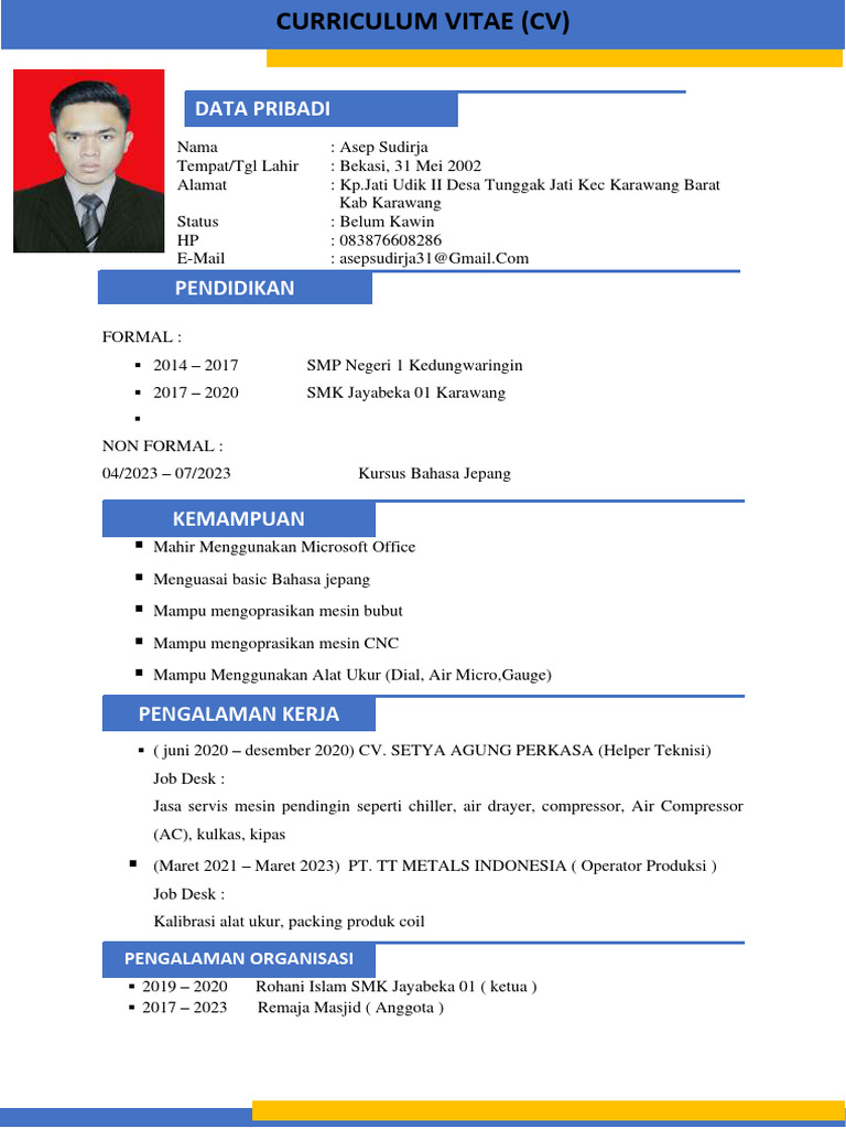 CV & Persyaratan Kerja. Asep | PDF
