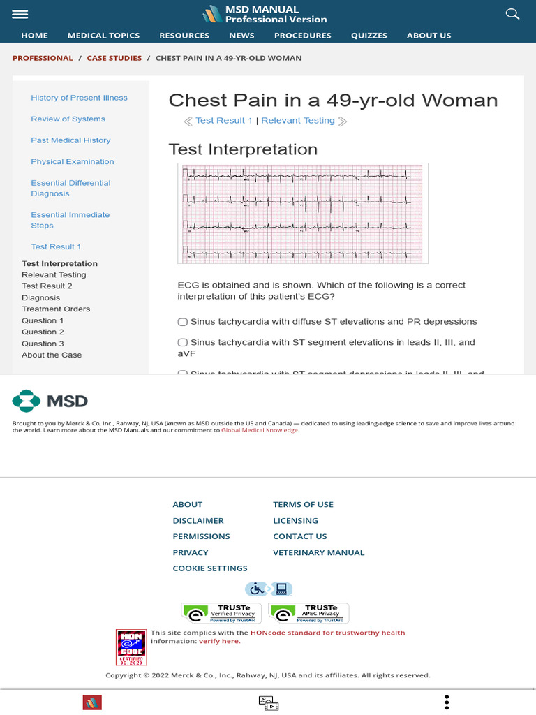 Case-Study Chest Pain in a 49-Yr-Old Woman - MSD Manual Professional Edition | Download Free PDF ...