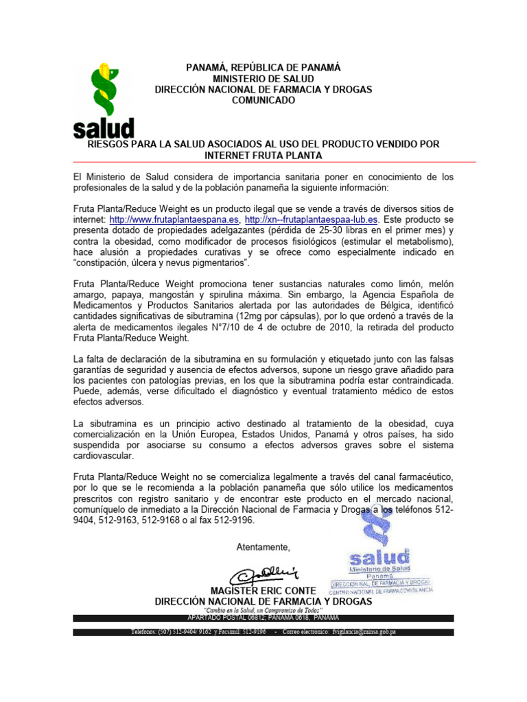 Comunicado de Fruta Planta | PDF | Efecto adverso | Tratamientos médicos