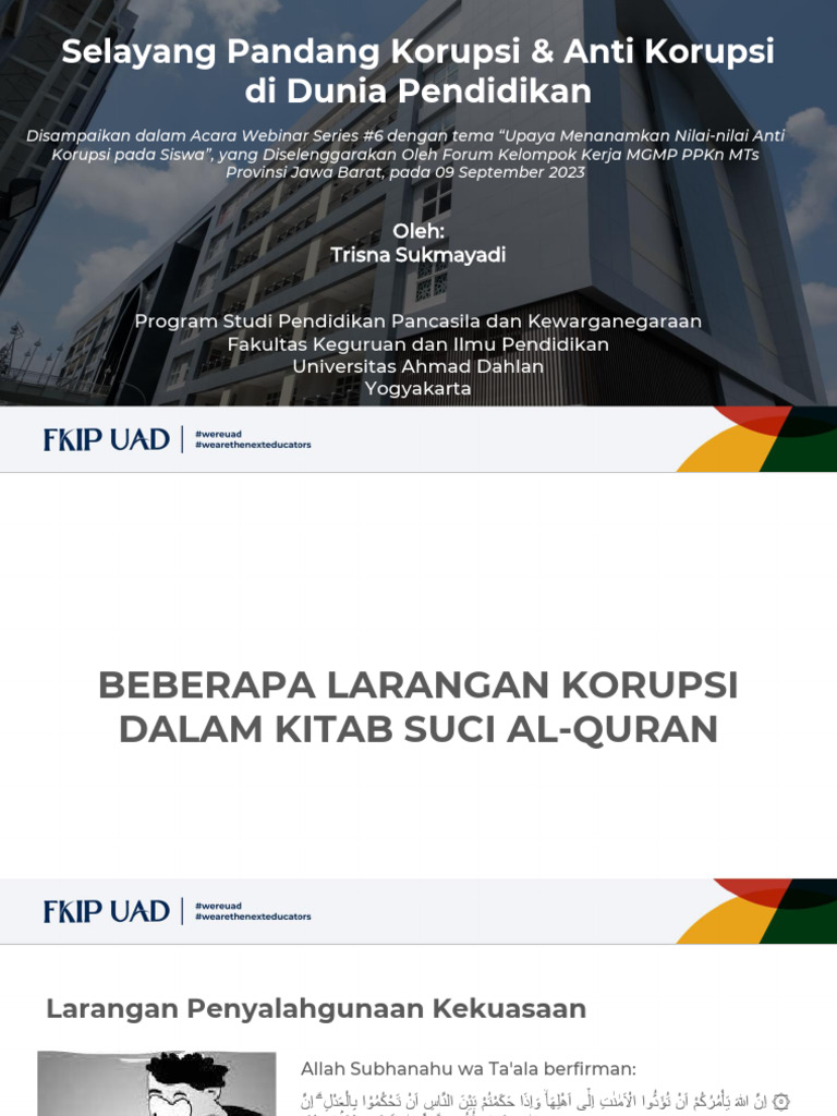 Materi Anti Korupsi Webinar MGMP MTs Jabar - Trisna Sukmayadi | PDF