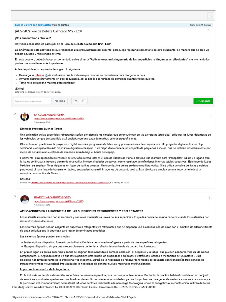 Tema ACV S07 Foro de Debate Calificado N 2 ECV PDF | PDF | Óptica | Reflexión (Física)