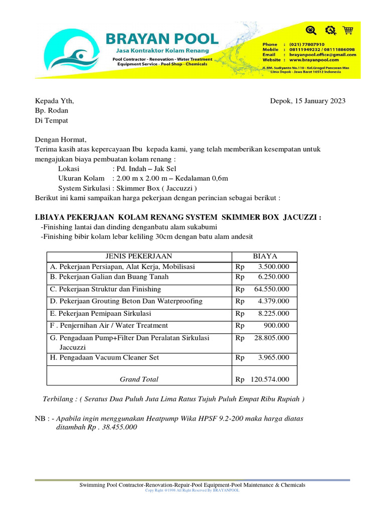 PRJC SW Pool Pd. Indah - Bp. Rodan | PDF