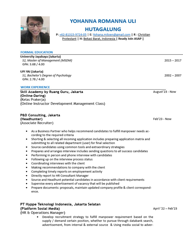 Yohanna Romana Uli Hutagalung | PDF | Recruitment | Employment