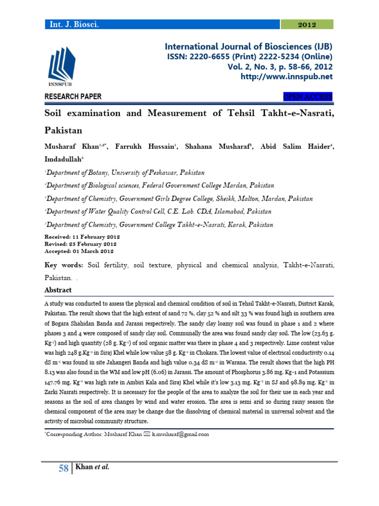 Soil Examination and Measurement of Tehsil Takht-e-Nasrati, Pakistan | PDF | Soil | Loam