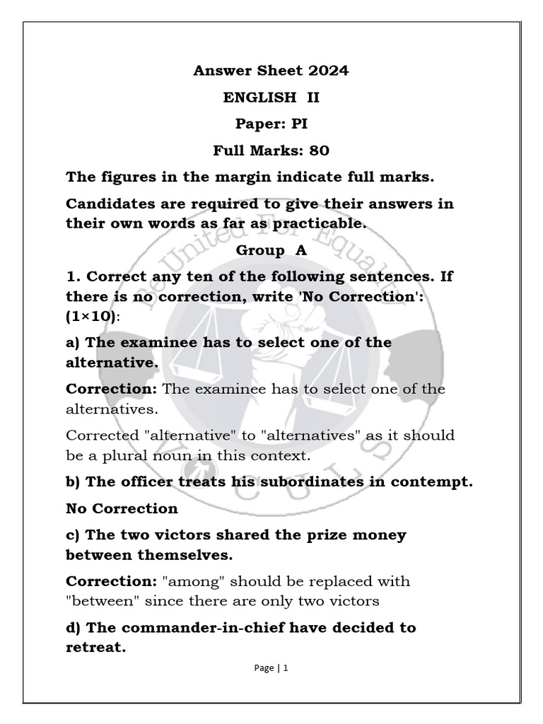 Answer Sheet, 2024 (English II) | PDF | Alternative Dispute Resolution ...