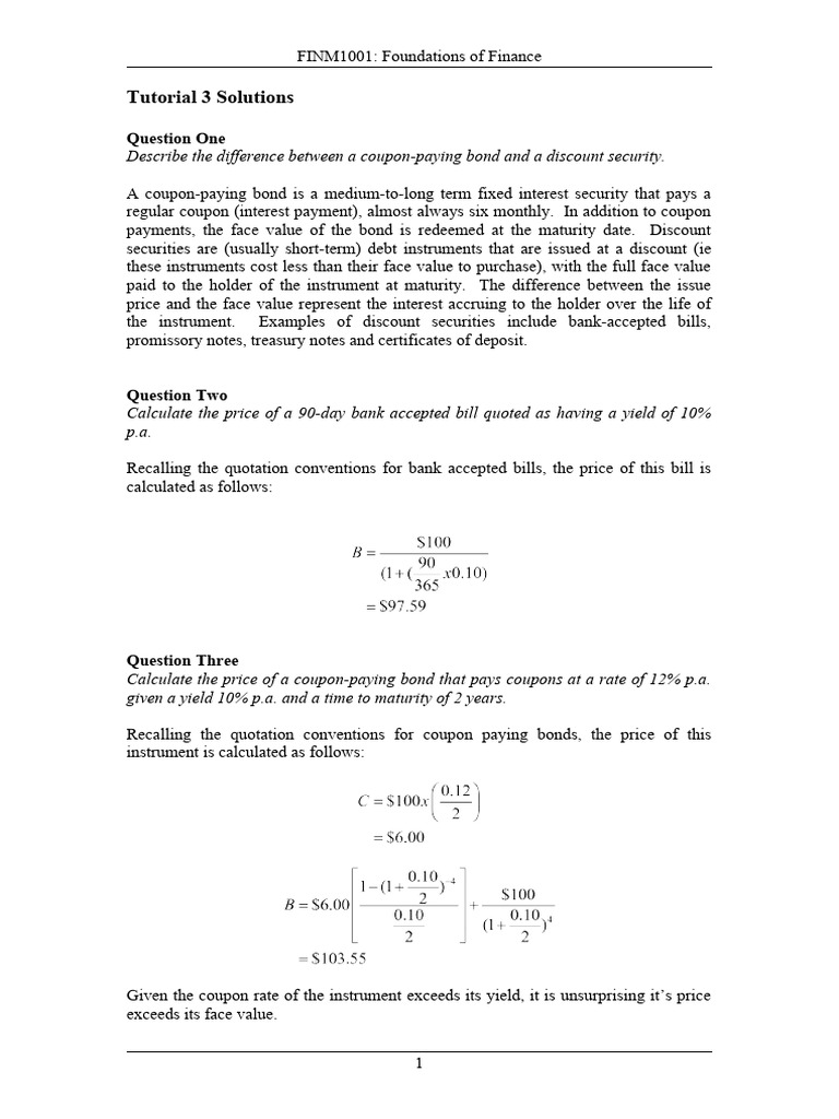 Tutorial 3 Solutions | PDF | Bonds (Finance) | Discounting