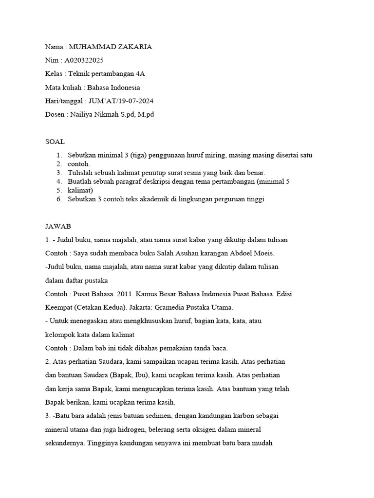 Uas Muhammad Zakaria - 025 Indo | PDF