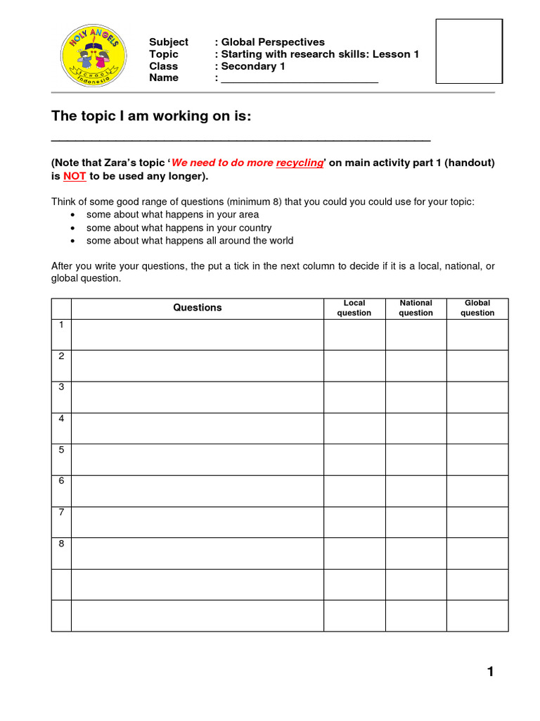 Lesson 1 - Worksheet | PDF