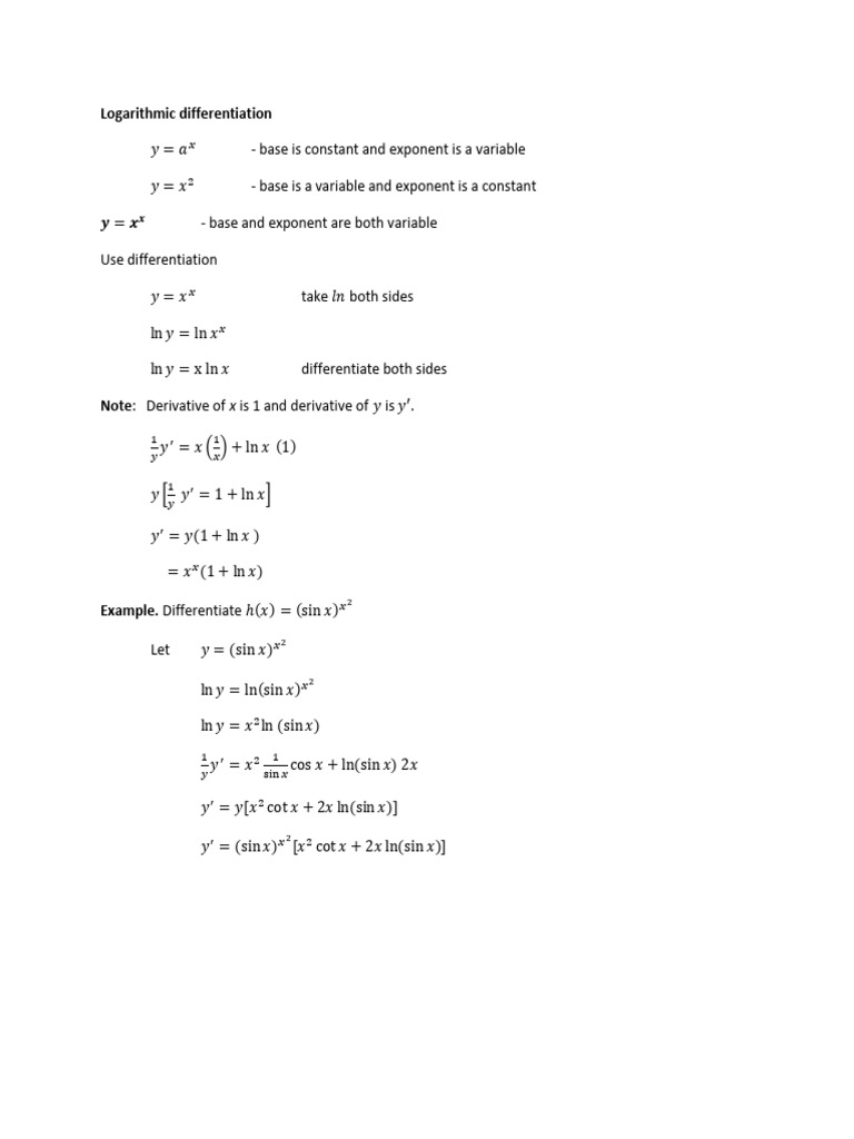 Logarithmic Differentiation | PDF | Mathematics | Mathematical Analysis