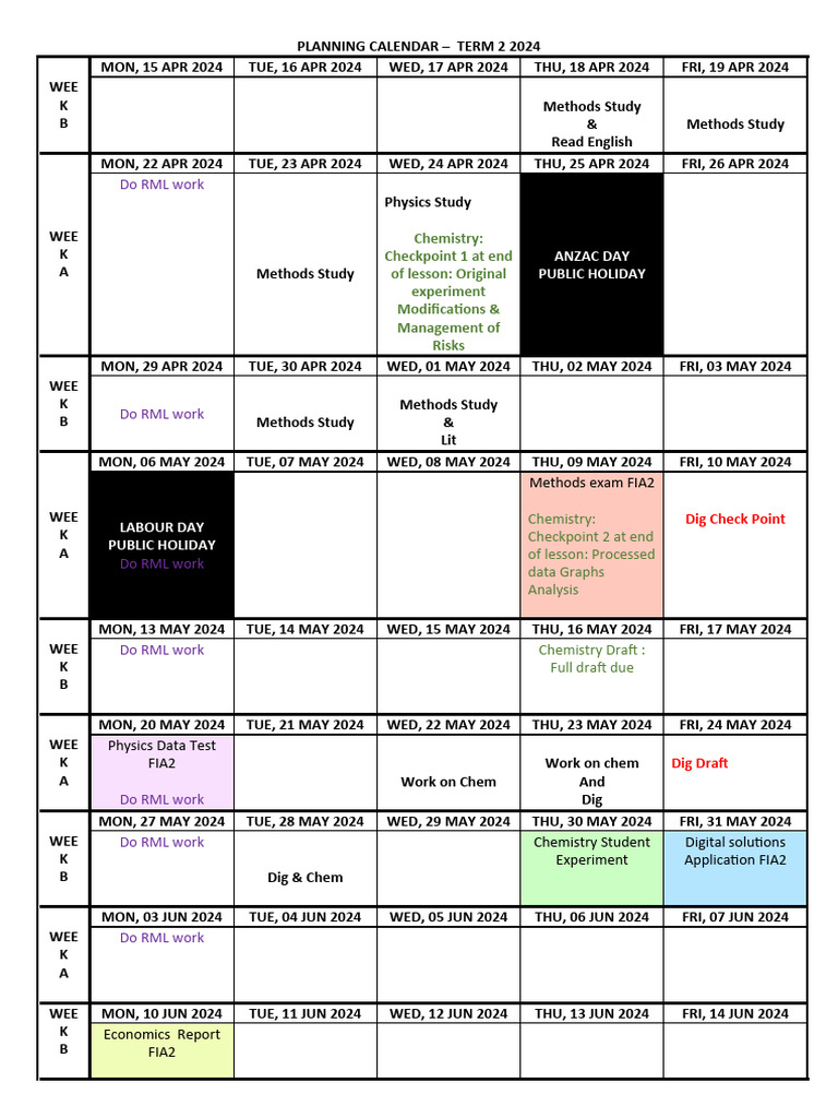 PLANNING CALENDAR-TERM 2 2024 | PDF