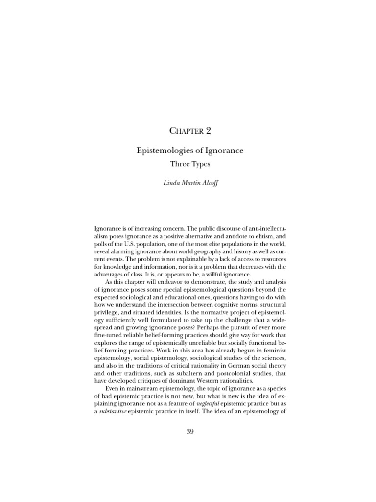 Alcoff Epistemologies of Ignorance Three Types | PDF | Epistemology ...
