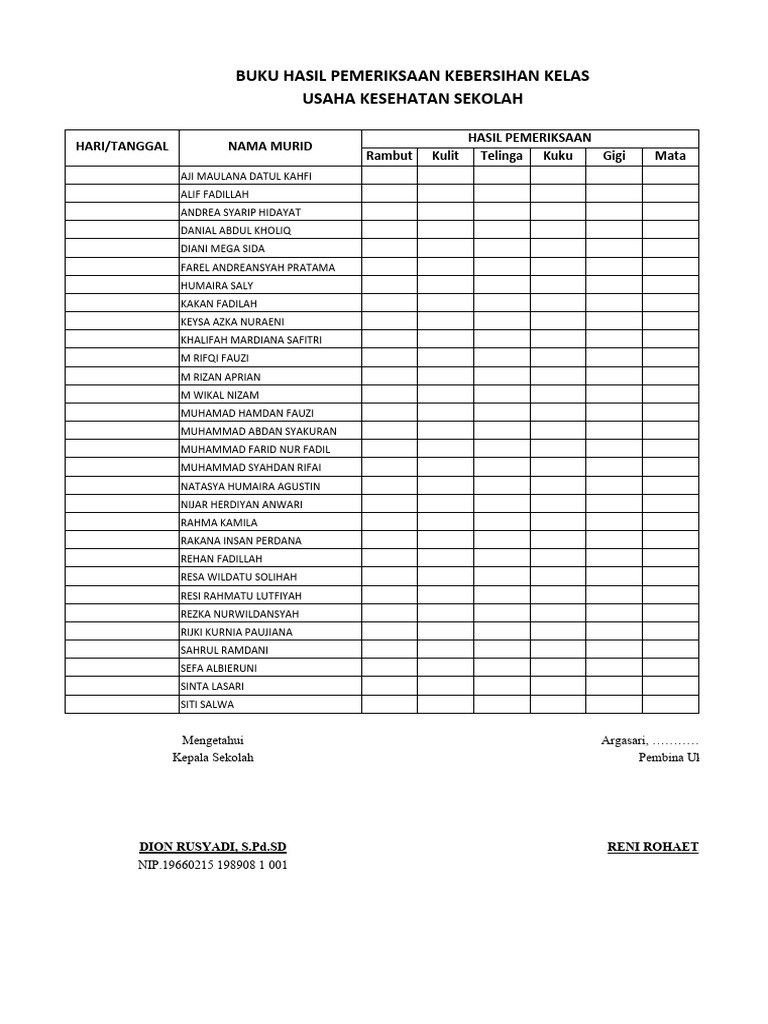 Buku Pemeriksaan Uks | PDF