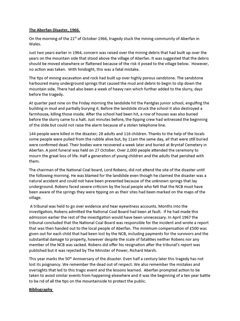 The Aberfan Disaster by Laura Burnett 2 | PDF | Man Made Disasters ...