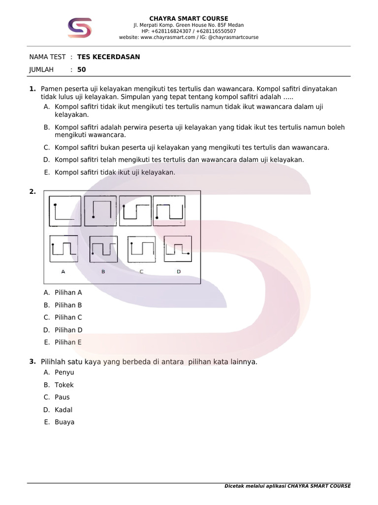 Tes Kecerdasan Chayra Smart Course | PDF