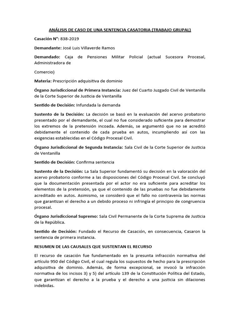 Análisis de Caso de Sentencia Casatoria | PDF | Ley procesal ...