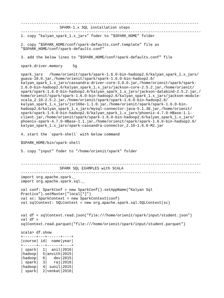 Spark 1.x SQL Examples 1 | PDF | Directory (Computing) | My Sql