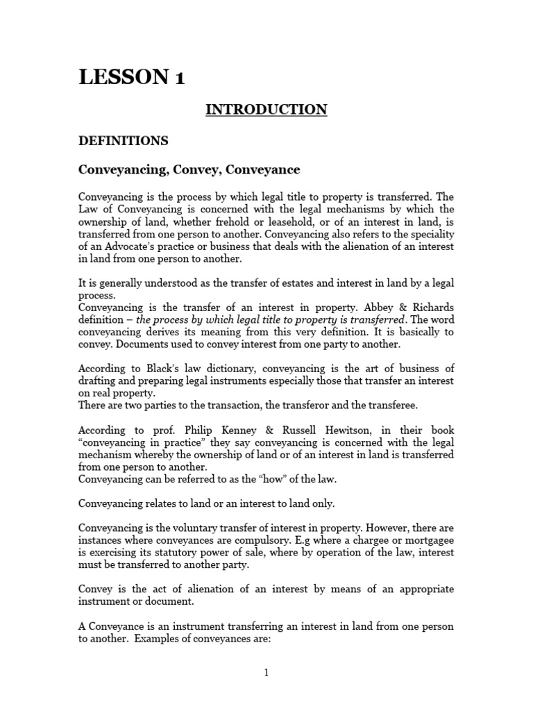 Conveyancing Lesson 1 2021 | PDF | Conveyancing | Legal Remedy