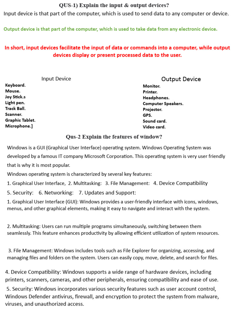 Input and Output Devices Explained | PDF | Central Processing Unit ...