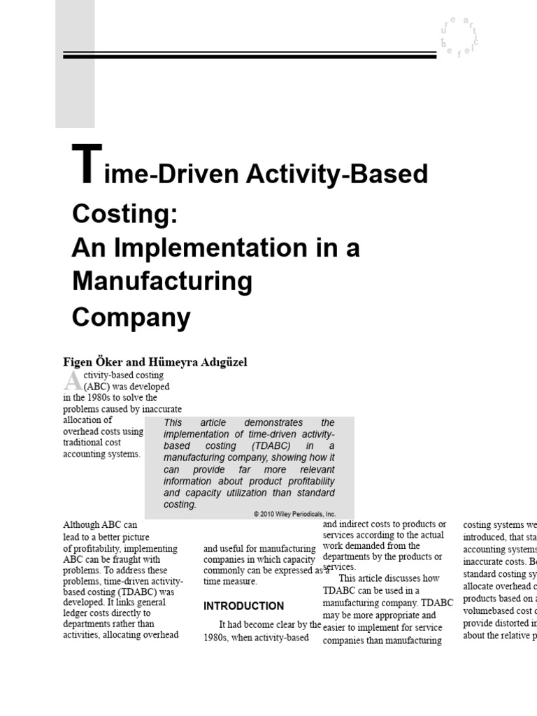 Time Driven Activity Based Costing An Im Pdf Cost Business