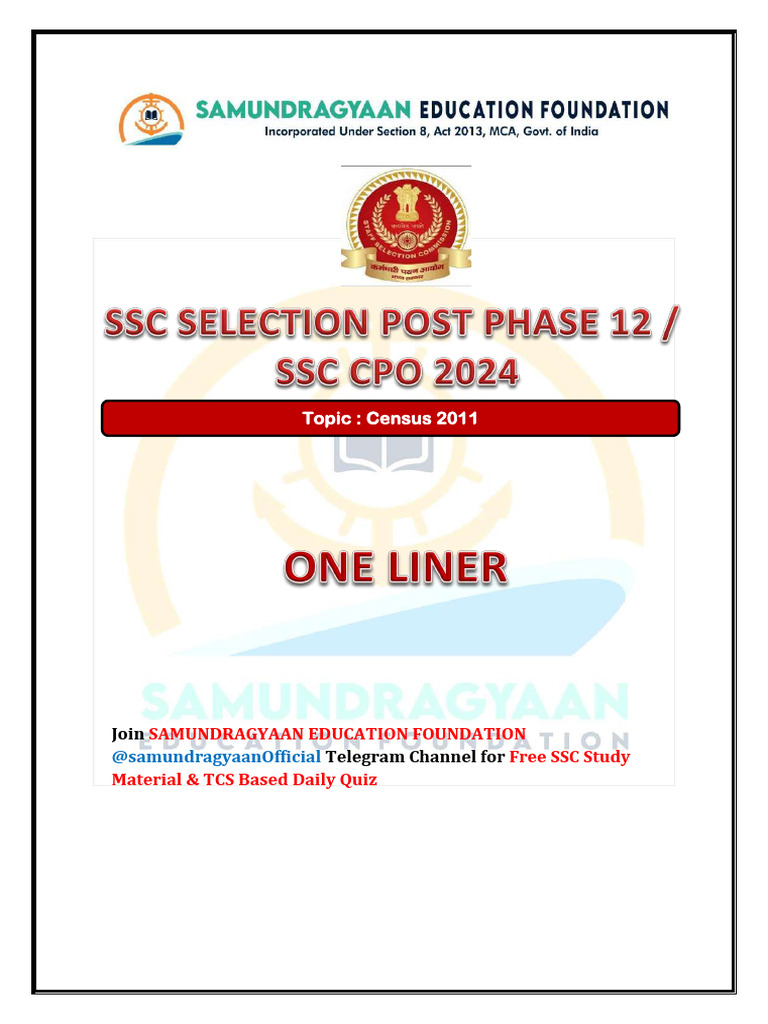 150+ One Liner Census 2011 | PDF | Kerala | Demographics Of India