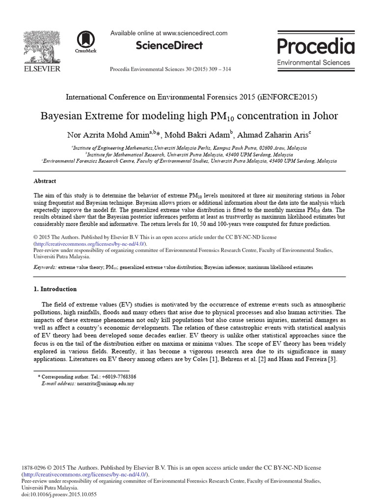 Bayesian Extreme For Modeling High PM10 Concent - 2015 - Procedia Environmental | PDF | Bayesian ...