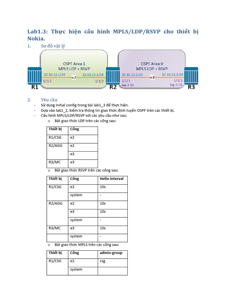 1 - 3 - Thực hiện cấu hình MPLS-LDP-RSVP cho thiết bị Nokia | PDF