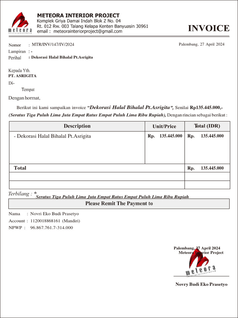 Invoice Pt. Asrigita Halal Bihalal 27042024 | PDF