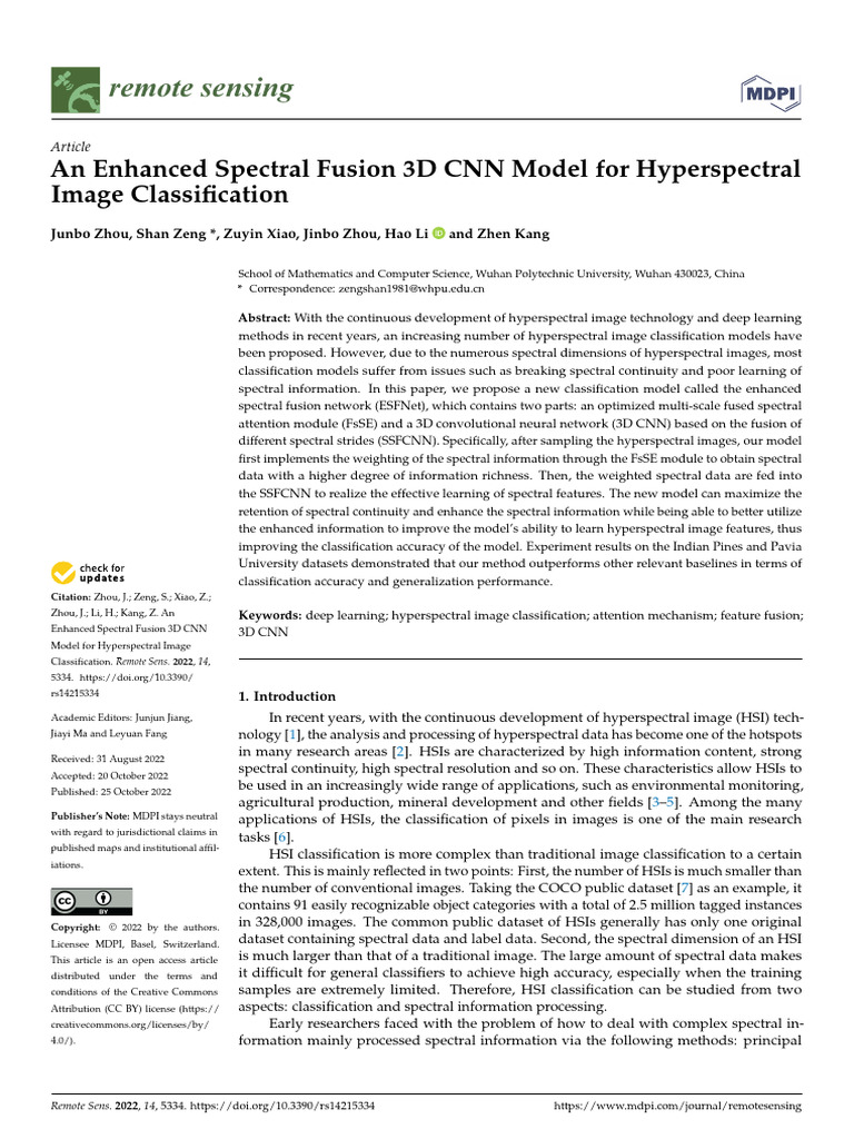 Remote Sensing: An Enhanced Spectral Fusion 3D CNN Model For Hyperspectral Image Classification ...