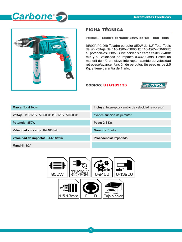 Ficha Tecnica Utg109136 Taladro | PDF | Drill | Drilling