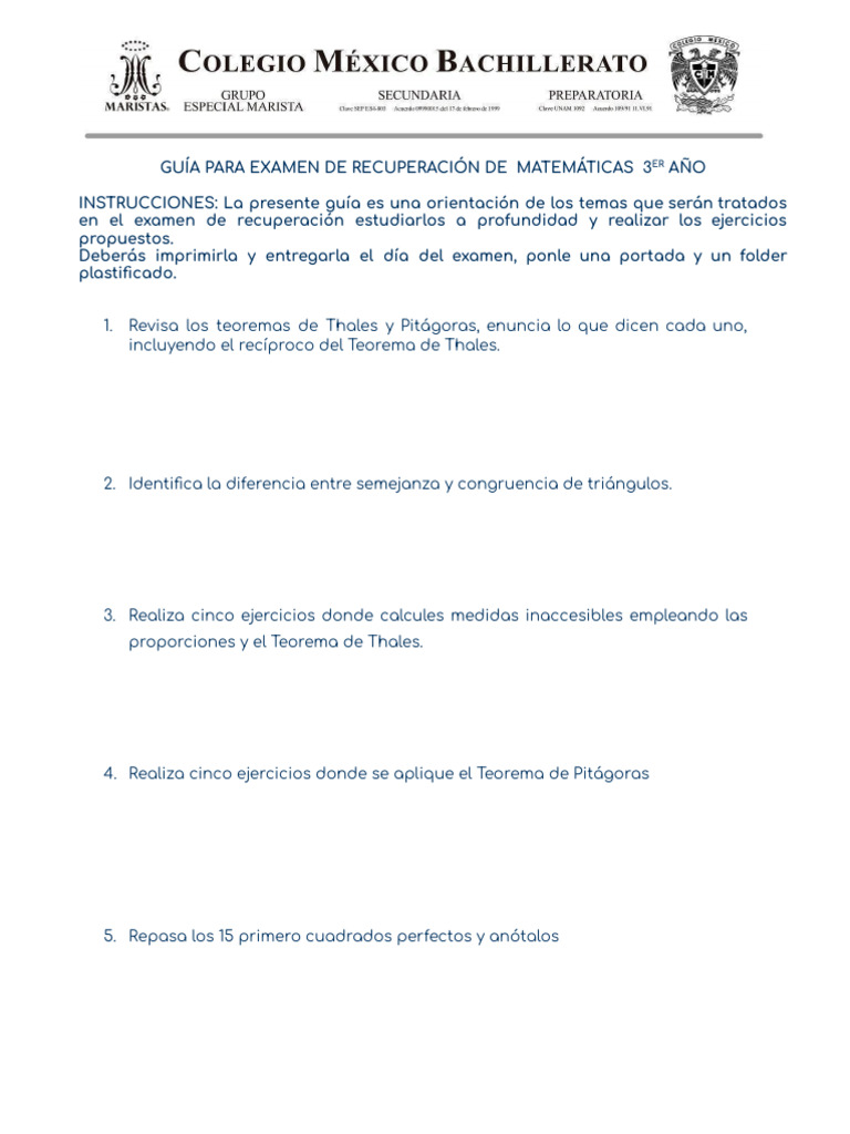 Guía Exa Recupera Mate3 P4 | PDF