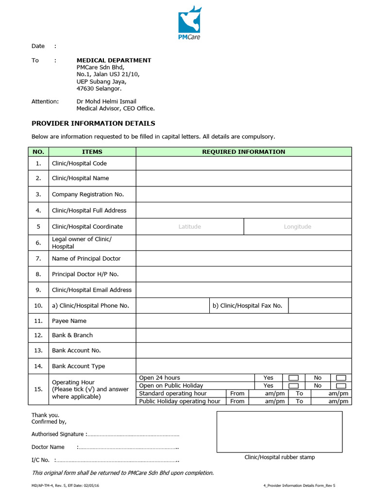 4 - Provider Information Details Form - Rev 5 | PDF | Science & Mathematics