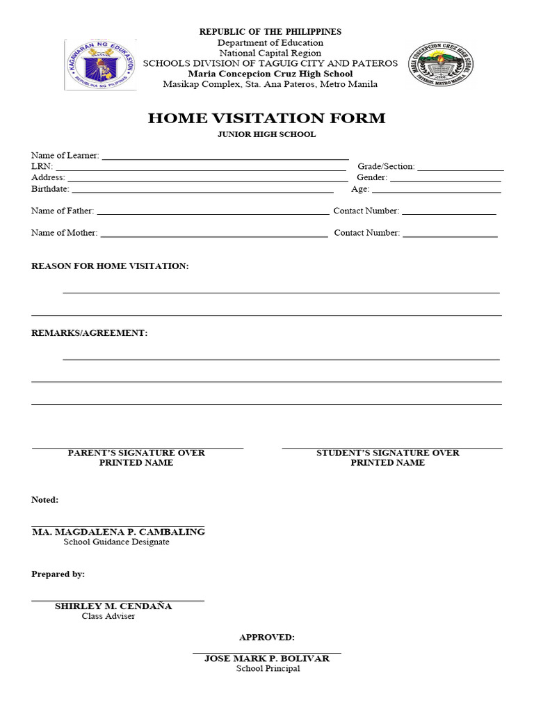 Home Visitation Forms | PDF | Metro Manila
