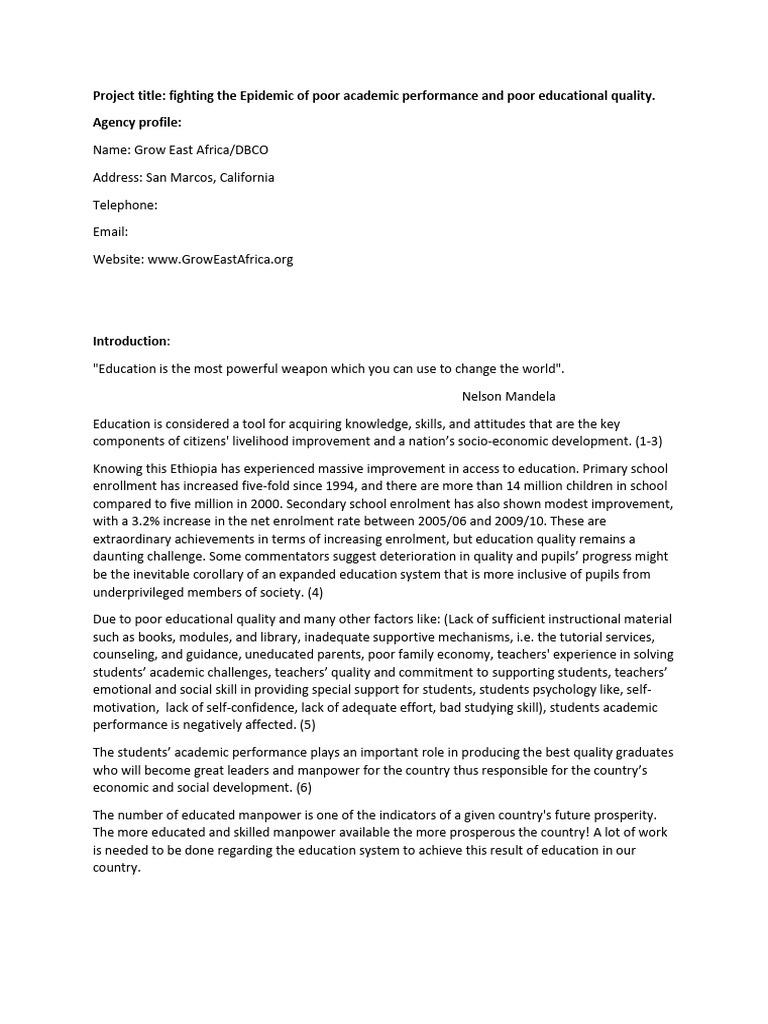 Fighting The Epidemic of Poor Academic Performance and Poor Quality ...