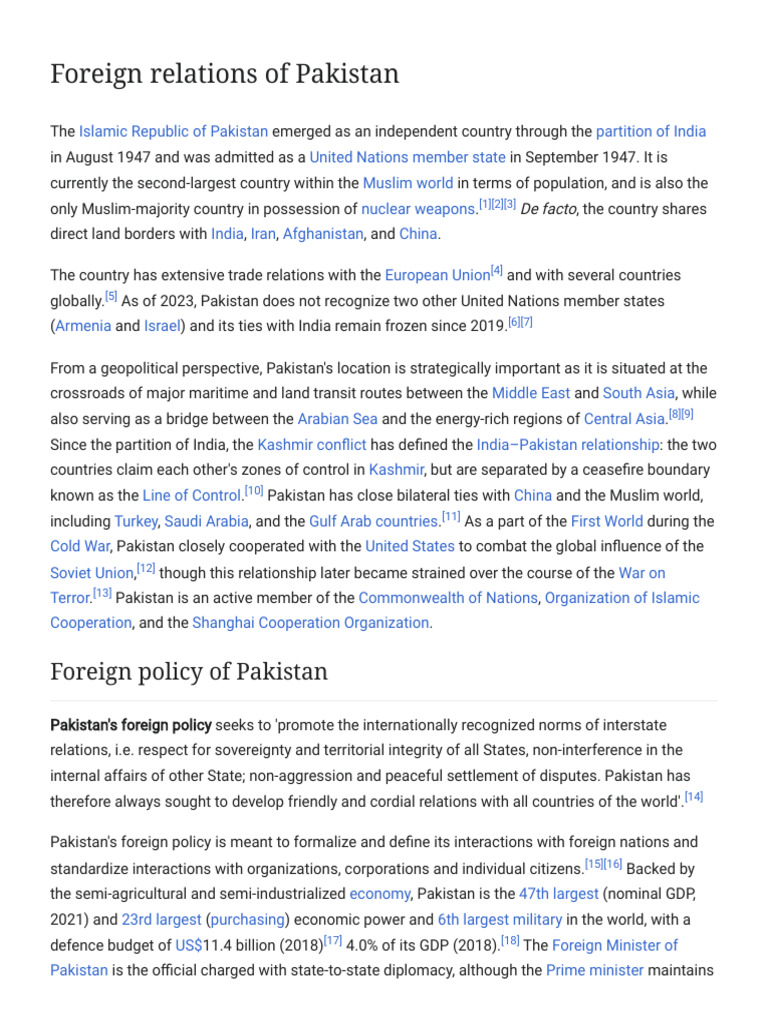 Foreign Relations of Pakistan | PDF | Pakistan | Diplomacy