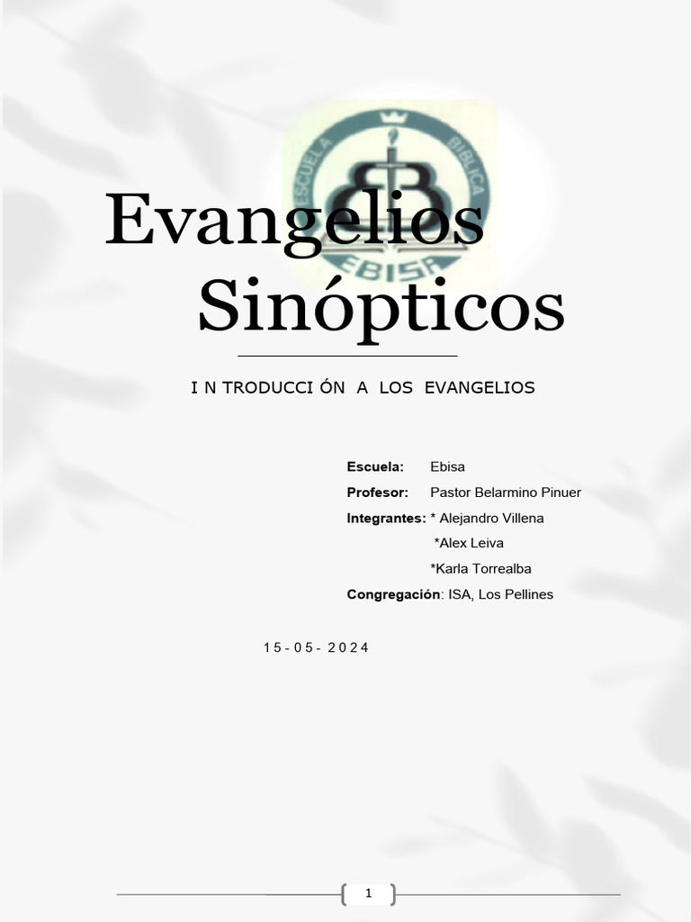 Trabajo EBISA - Into. A Los Evangelios | PDF | Evangelios | Evangelio de Marcos