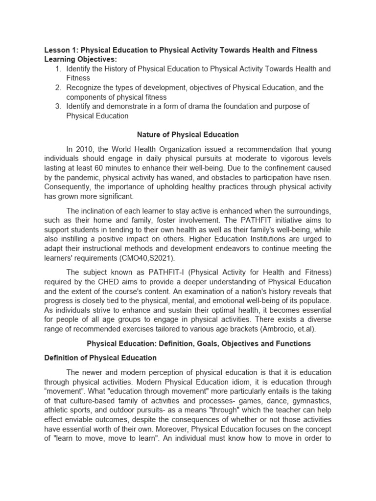 Lesson 1 | PDF | Physical Education | Physical Fitness