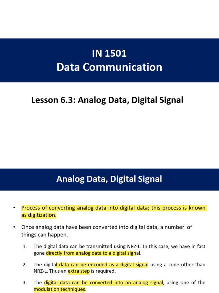 IN 1501 - Analog Data Digital Signal | PDF | Sampling (Signal Processing) | Modulation