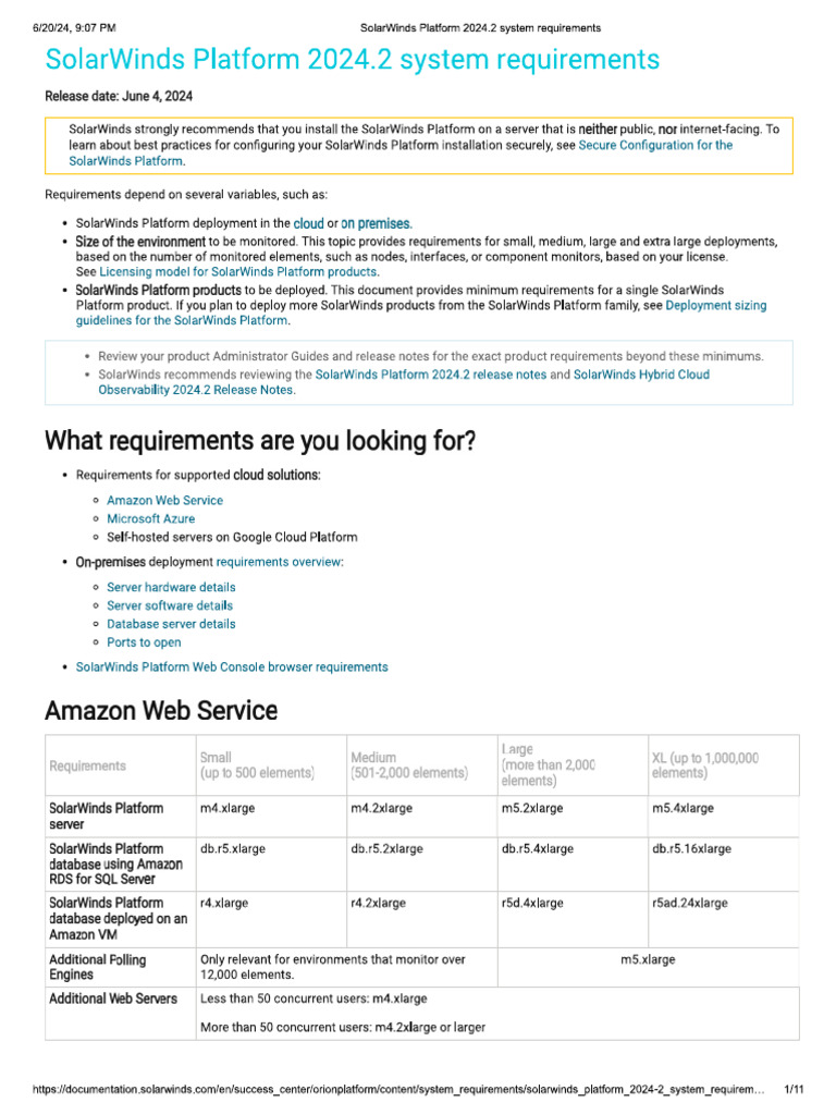 Solarwinds System Requirments | PDF