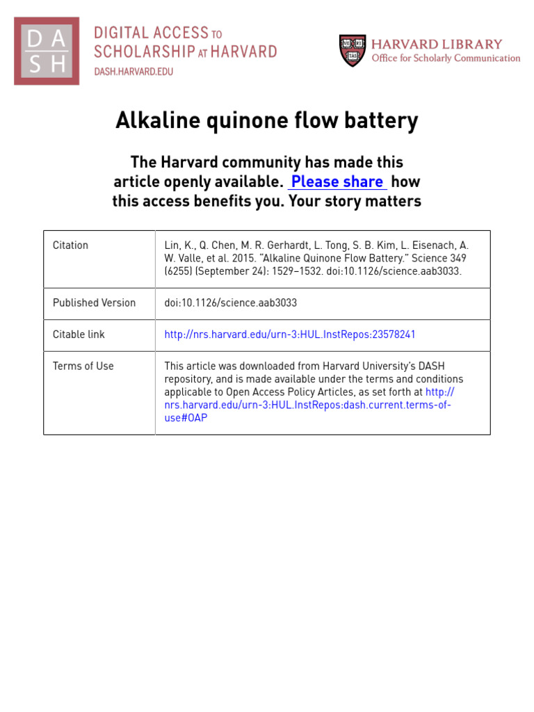 Alkaline Quinone Flow Battery | PDF | Photovoltaics | Energy Storage