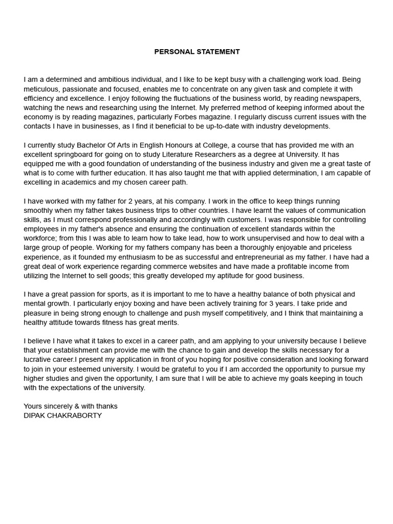 Personal Statement | PDF | Cognition