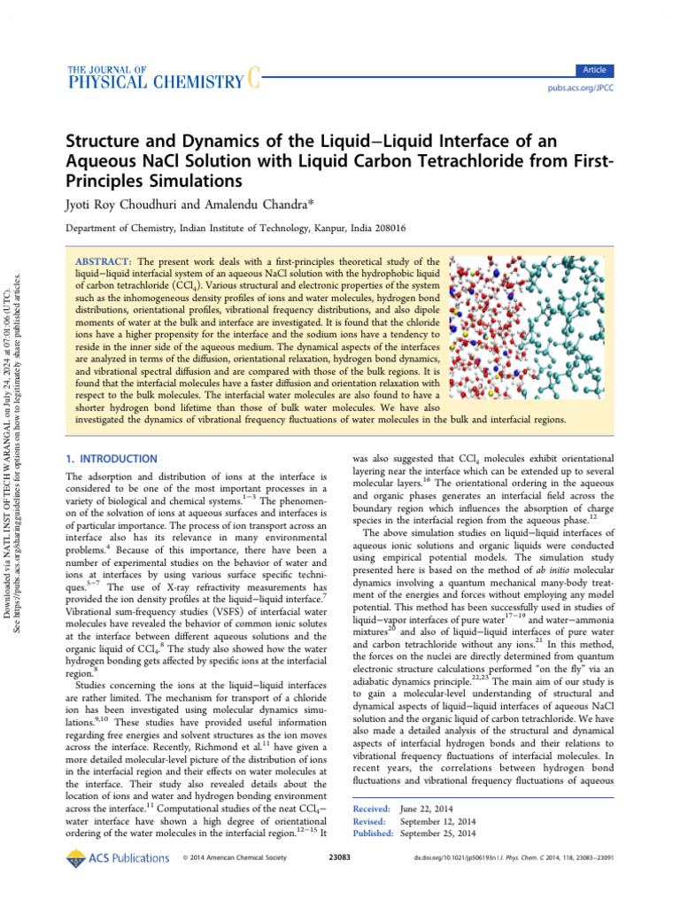 Choudhuri Chandra 2014 Structure and Dynamics of The Liquid Liquid Interface of An Aqueous Nacl ...